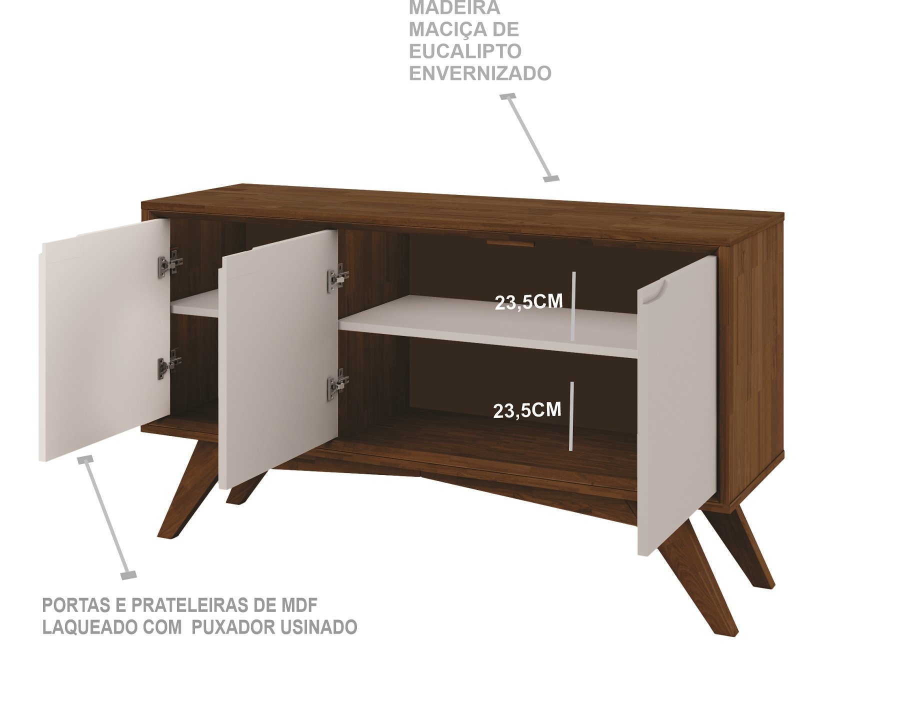 Balcão Serafim 3 Portas Natural/Branco – Madeira Design Moderno