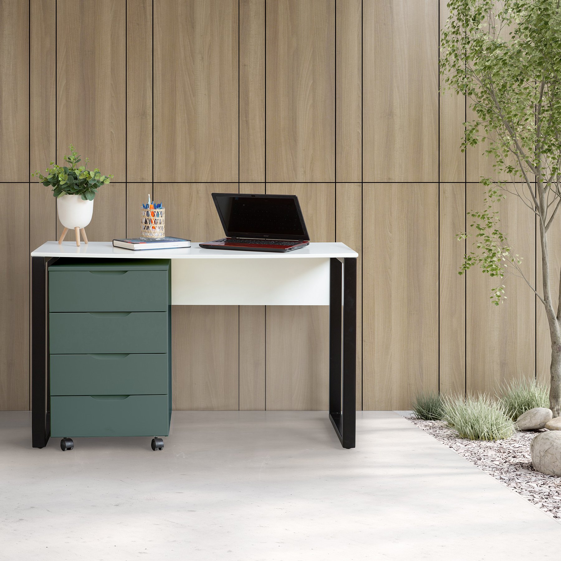 Gaveteiro 4 Gavetas Yvi Verde Musgo – Madeira/MDF Colorido