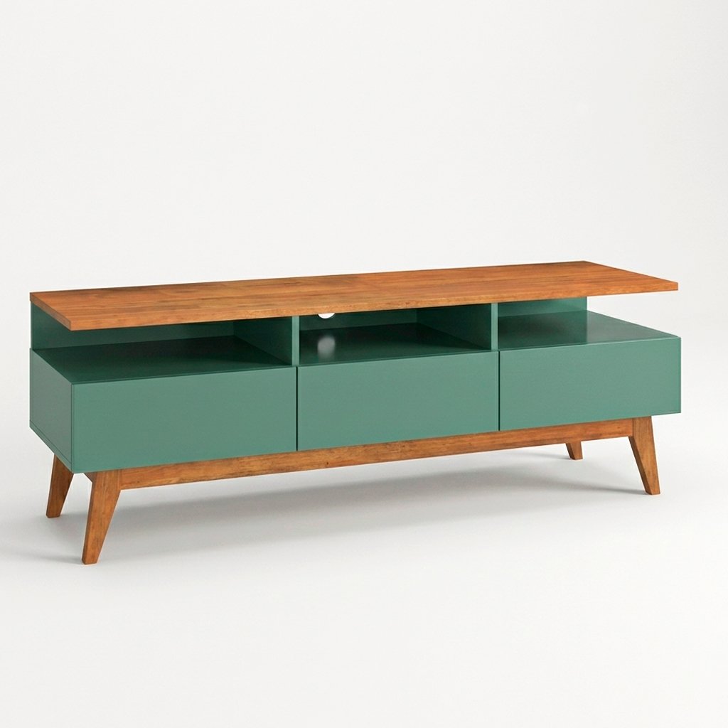 Rack Fiori 60” Natural/Verde Musgo – Madeira Maciça Sala de TV
